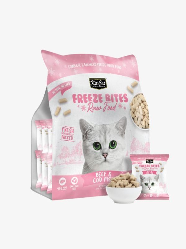 Kit Cat Freeze Bites Raw Food for Cats – Beef & Cod Fish (225g) | 15 ...