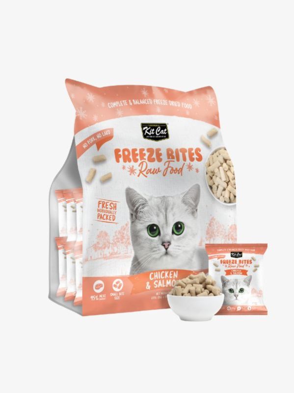 Kit Cat Freeze Bites Raw Food for Cats – Chicken & Salmon (225g) | 15 ...