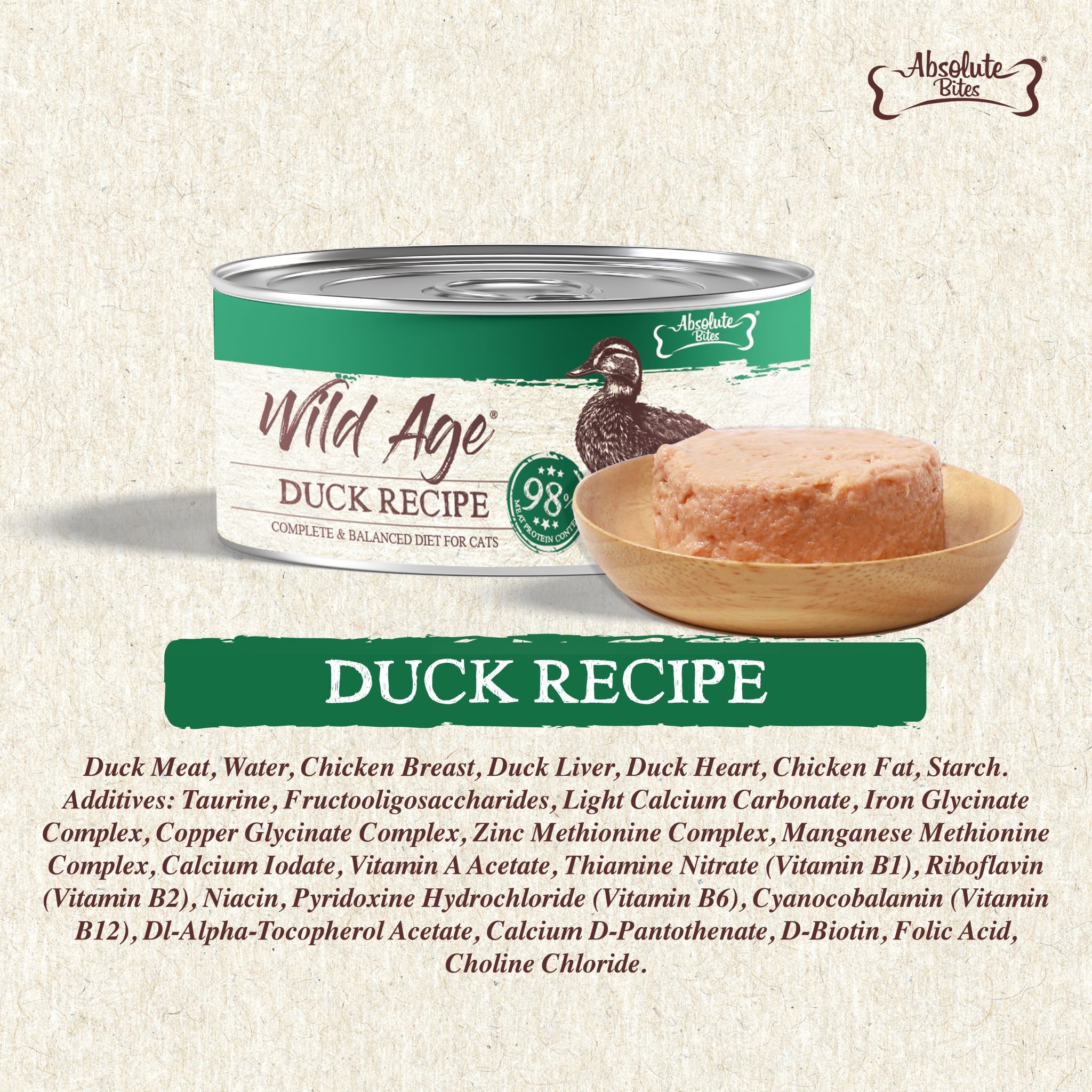 Absolute Bites Wild Age Complete & Balanced Diet Canned Cat Food – Duck ...