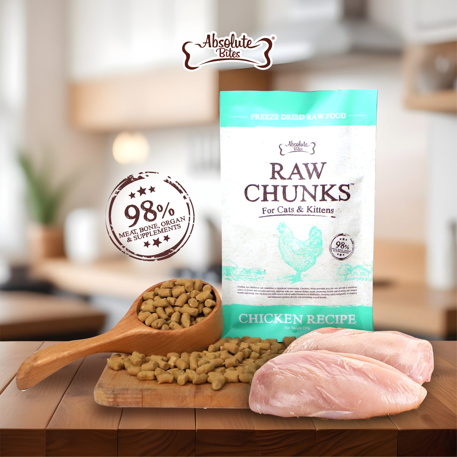 Absolute Bites Raw Chunks Freeze Dried Raw Food for Cats & Kittens ...